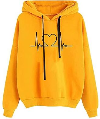 Generic Sweat à capuche pour femme - Pull classique à capuche avec cordon de serrage et poches - Imprimé coeurs - Pull décontracté et confortable - Coupe ampl