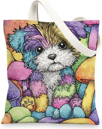 Generic Sacs fourre-tout colorés en toile avec motif animal artistique, sacs dépicerie réutilisables, amusants, ludiques, légers, lavables, coloré, 13x15 Inch