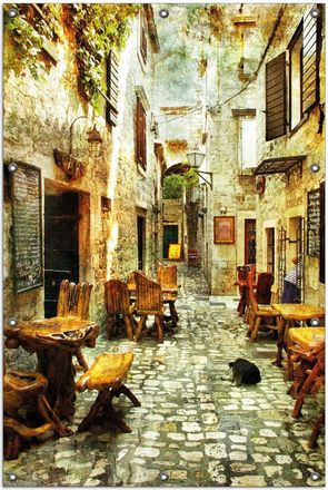 Wallario Outdoor-Poster für Garten oder Balkon Italienische kleine Gasse, Motivbanner Größe: ca. 100 x 150 cm, Outdoor-Bild