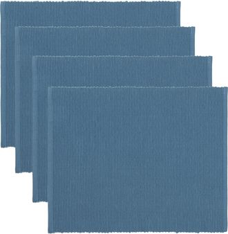 Linum Uni 4-er Pack Tischsets 35x46 cm, 100% Gerippte Baumwolle, Abwaschbar, Tiefseeblau