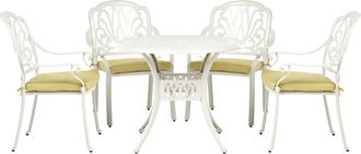 Beliani Balkonset Aluminium Creme wei&szlig; Tisch mit 4 St&uuml;hlen und Sitzkissen Ancona