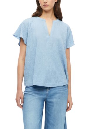 s.Oliver Kurzarmbluse S.OLIVER, Damen, Gr. 36, coastal blau, Web, Obermaterial: 50% Viskose, 48% Polyester, 2% Elasthan, unifarben, normal h&uuml;ftbedeckend, V-Aus