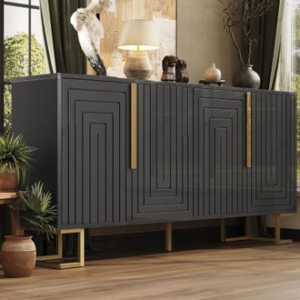 STILVORA Buffet et Enfilade avec 2 Portes et 4 Compartiments, Style Moderne, MDF et Pieds M&eacute;tal, 152&times;40&times;75 cm, Noir