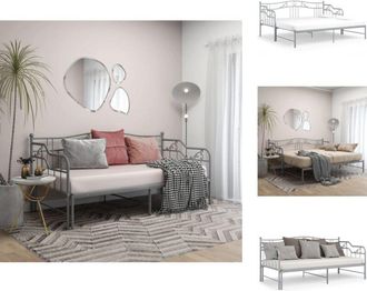 vidaXL Ausziehsofa Bettgestell Grau Metall 90x200 cm - Ausziehsofa - Schlafsofa - Bettgestell - Metallbett - Couchtisch