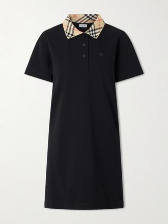 Burberry Minikleid Aus Baumwoll-piqu&eacute; Mit Karomuster-detail - Schwarz