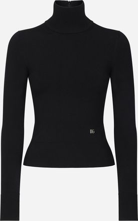 Dolce & Gabbana Rollkragenpullover Aus Viskose Mit Dg-logo - Frau Strickwaren Schwarz 46