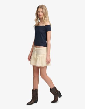 Superdry Mini-jupe avec finitions en broderie anglaise - Jaune brumeux