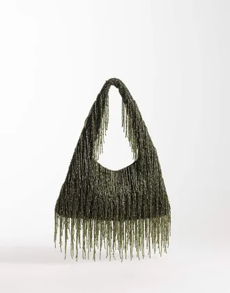 Asos Hochwertige Schultertasche in Gr&uuml;n mit Fransen
