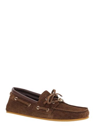 Gucci Womens Loafers Gg Suede Brown Calf Leather