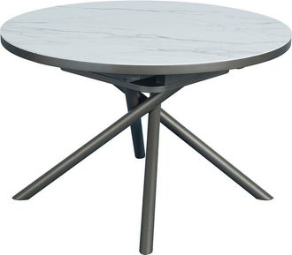 Vente-Unique Ausziehbarer Esstisch f&uuml;r 4-6 Personen aus Keramik, MDF & Metall - Wei&szlig;e & bronzefarbene Marmor-Optik - FEROLA