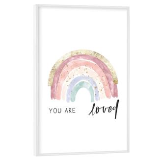 artboxONE Poster mit wei&szlig;em Rahmen 60x40 cm Typografie Colorful Rainbow - Bild Regenbogen Children geliebt