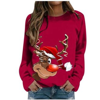 Generic Pull de Noel Femme Oversize Pull Noel Moche Sweat a Capuche sans Capuche pour Femme Imprimé de Noël Unique Manches Longues Col Rond Style Décontracté