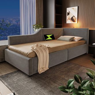 Generic Polsterbett mit hydraulischem Stauraum, Tagesbett-Funktion, integrierter Leselampe und USB-C Ladeanschluss, gepolstertes Schlafsofa-Bettgestell für Wo