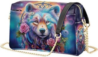 Mnsruu Sacs à bandoulière en cuir pour femme, attrape-rêves, loup, sac à main