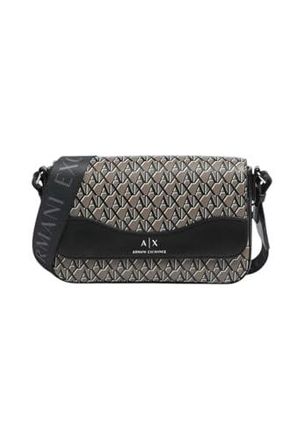 A|X Armani Exchange Sac &agrave; bandouli&egrave;re pour femme, marron, noir, similicuir avec motif AX, fermeture &agrave; rabat avec Clip, 24 x 16 x 6 cm