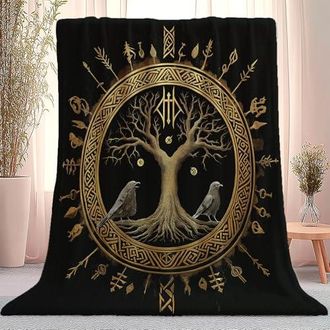 Generic Couverture Flanelle Doux et ConfortableFantastique Feuille dor Runes Vikings Motif, pour Chambre Canap&eacute; et Lit D&eacute;coration 180 x 200 cm Enfants Gar&ccedil;ons