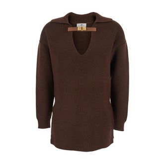 Elisabetta Franchi Wollmischpullover mit Schmuckriemen - - Knitwear - Damen - Braun - XS