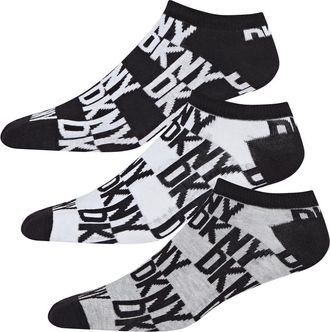 DKNY Damen-Sneakersocken, Low-Cut-Sneakersocken für Damen, Designer-Knöchelsocken aus Baumwolle, 3er-Packung, Größen 4 bis 7 (GB), gemischt - Schwarz/Weiß/