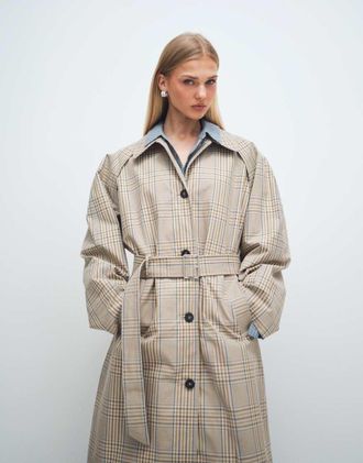 & Other Stories Trench-coat en pur coton &agrave; carreaux - Beige clair-Neutral