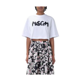 Msgm Wei&szlig;e Baumwoll-T-Shirt f&uuml;r Frauen - - Tops - Damen - Wei&szlig; - L