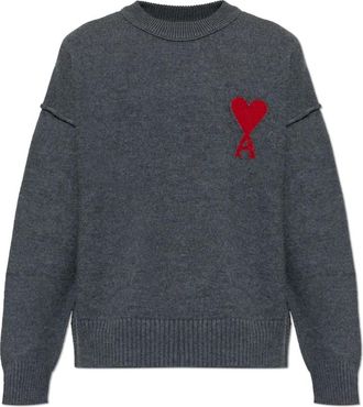 Ami Homme, Pulls, Gris, Taille: XL Pull Ras du Cou De Coeur