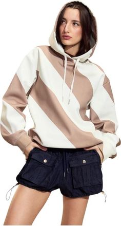 Cynthia Rowley Femme, Sweatshirts et sweats à capuche, Brun, Taille: 36 FR Sweat à capuche rayé