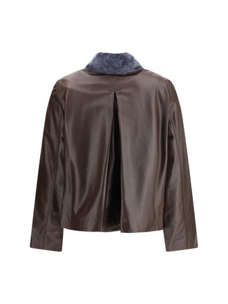 Marni Womens Leather Jacket With Shearling Collar Cacao Outer