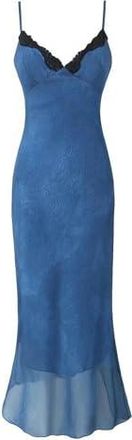 Generic Robe d&eacute;t&eacute; Longue &agrave; Bretelles Tricolore Bleu Profond, Nouvelle Collection d&eacute;t&eacute;-Bleu-S