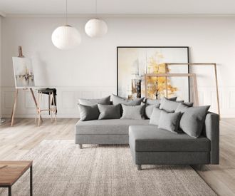 DELIFE Ecksofa Clovis Grau Flachgewebe Ottomane Links Modulsofa, Design Ecksofas, Couch Loft, Modulsofa, modular