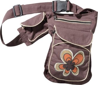 Kunst und Magie Goa Schulter Bauchtasche Gürteltasche Bauchgurt Hippie PSY Festival Blumenmotiv, Farbe:Braun