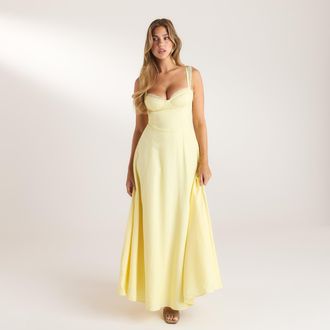 Lounge Robe Maxi avec Bordure en Dentelle - Jaune Citron - 36