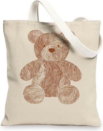 Generic Sacs fourre-tout en toile dours, sacs à provisions réutilisables, amusants et fantaisistes, légers et lavables avec bandoulière en toile Ba, beige, 13