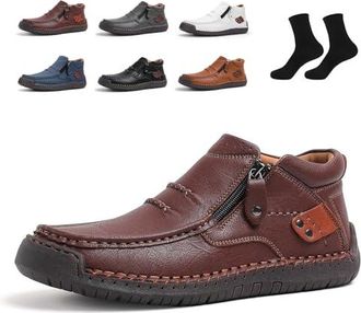 Generic Tuthrav Chaussures de conduite à enfiler en cuir de qualité supérieure pour homme, soutien de la voûte plantaire et fermeture éclair latérale, chaussu