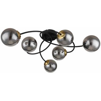 Globo Lighting Plafonnier, lampe de salon, 6 flammes, boules en verre fum&eacute;, plafonnier, noir, m&eacute;tal, douilles G9, LxlxH 52x45x17,5 cm
