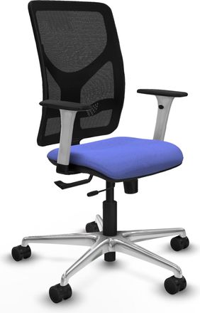 Piqueras y Crespo Blauer Schreibtischstuhl mit wei&szlig;en und schwarzen Armlehnen, h&ouml;henverstellbare Lendenwirbelst&uuml;tze, ausgestattet mit Syncro/Traslack und Schneideschaum