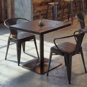 Mendler Bistrotisch HWC-H10, Bartisch Thekentisch, Industrial Gastro Metall Ulme Massivholz MVG 70x70cm - Dunkelbraun