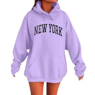 Generic Sweat &agrave; capuche graphique printemps 2026 pour femmes avec cordon de serrage et pull &agrave; manches longues avec poche, violet, L
