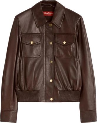 Max Mara Femme, Vestes, Brun, Taille: 40 FR Leather Jacket