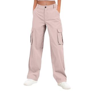 Generic Pantalon cargo &agrave; jambe large avec taille haute et dos &eacute;lastique - Pantalon de combat extensible et d&eacute;contract&eacute; avec plusieurs poches - Pantalon d&eacute;cont