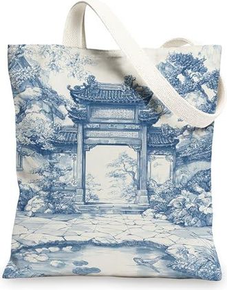 Generic Sacs fourre-tout traditionnels en toile bleue darchitecture artistique, légers, lavables et réutilisables pour voyage, plage, shopping, bleu, 13x15 In