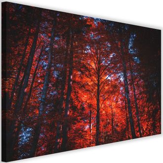 Feeby Leinwandbild XXL Natur Wandbild Kunst Herbst B&auml;ume Bl&auml;tter Wald Rot 100x70 cm