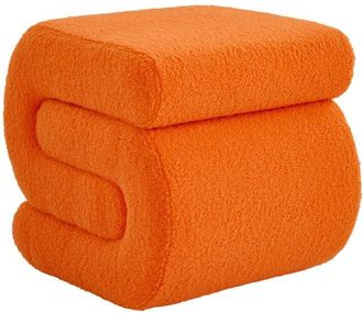 Sweeek Tabouret / pouf design rev&ecirc;tement bouclette orange 1 place L 43 x P 47 x H 44cm - Sasha