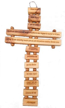 Jerusalem Sandals Unser Vaterunser Gebetskreuz aus Olivenholz, 22,9 cm, Spanisch aus Bethehem