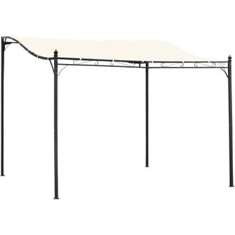 OUTSUNNY Pergola tonnelle de jardin auvent 2,97 x 2,97 m adossable m&eacute;tal noir polyester anti-UV beige