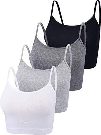 Boao Lot de 4 débardeurs courts en coton à bretelles spaghetti pour femme, hauts de sport basiques pour adolescentes, Taille M