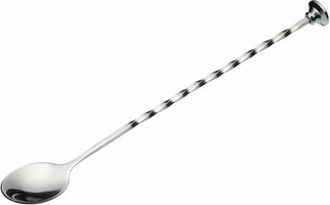 Bar Craft BarCraft Cocktail-Mixlöffel mit flachem Ende aus Edelstahl und Spiralmuster Stiel, Silber, 28cm, 1 Stück