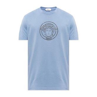 Versace Embroidered-Logo Cotton-Jersey Slim T-Shirt - - Tops - Herren - Blau - L