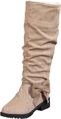 Generic Bottes hautes au genou pour femme - Large noeud - &Eacute;l&eacute;gantes - Bout rond - Talon bas - Antid&eacute;rapantes - Confortables - D&eacute;contract&eacute;es et classiques, kak
