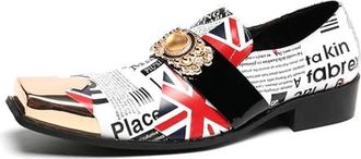 Generic Chaussures à enfiler pour homme - Chaussures habillées en cuir véritable avec bout carré en métal pour bal de fin dannée, fête de mariage, bar disco, 