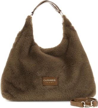 Cafènoir Sac en fourrure synthétique avec bretelles et logo, pour femme, taille unique, Vison, Taille unique